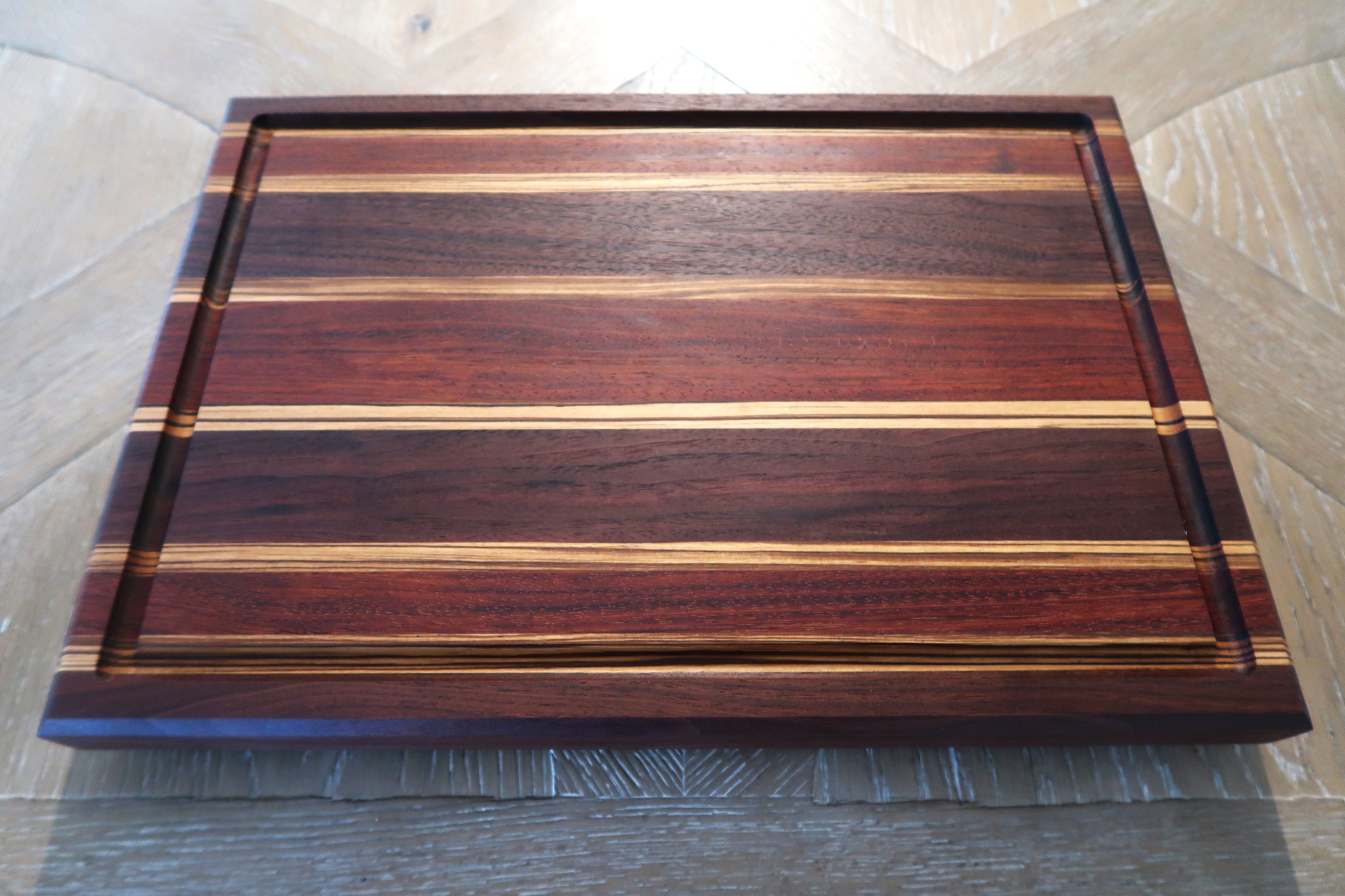 WALNUT BRAZILIAN CHERRY & ZEBRAWOOD BUTCHER BLOCK CUTTING BOARD ...