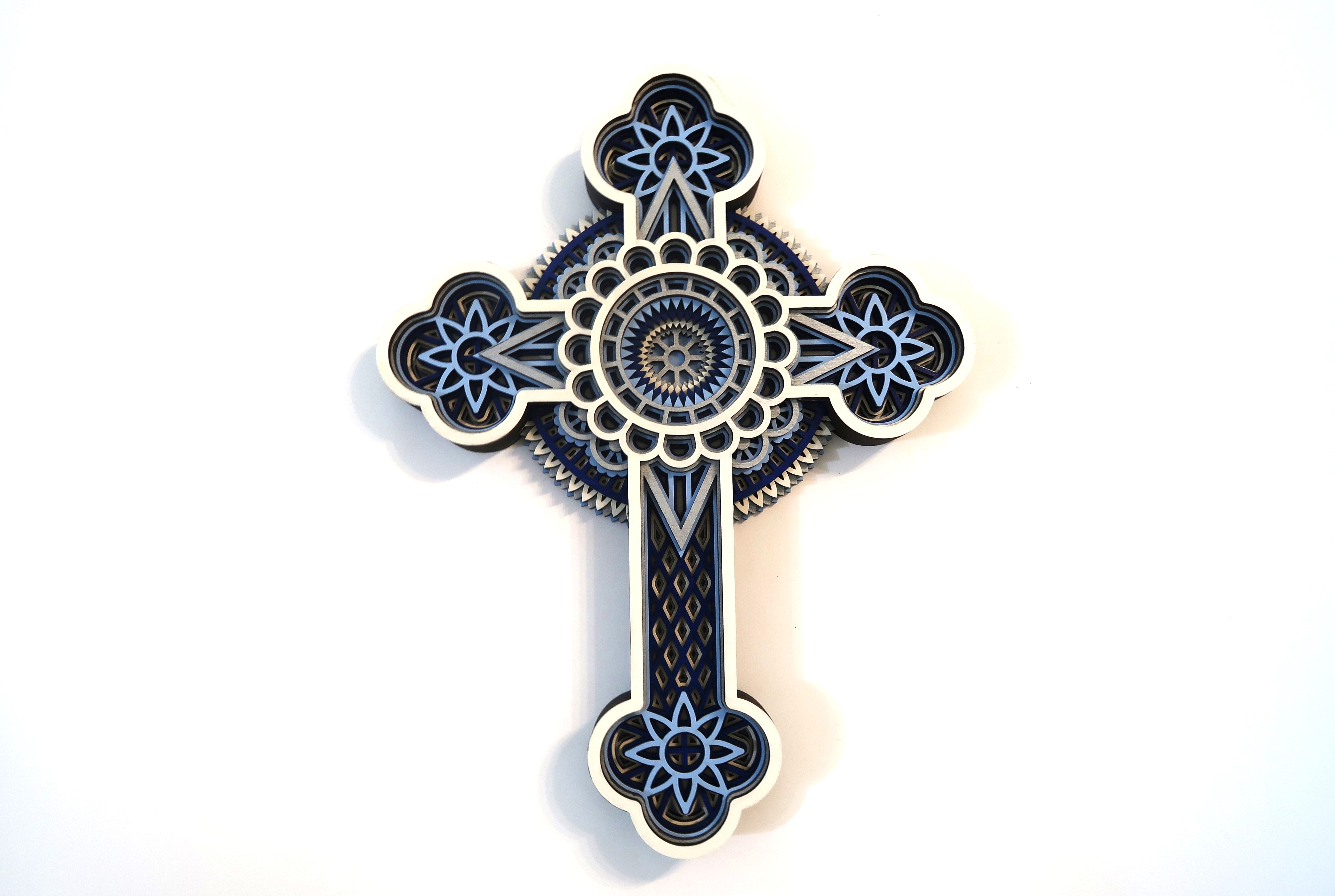 MULTI LAYER HANDMADE LASER CUT WOODEN CROSS WALL ART (ECW#4 ...