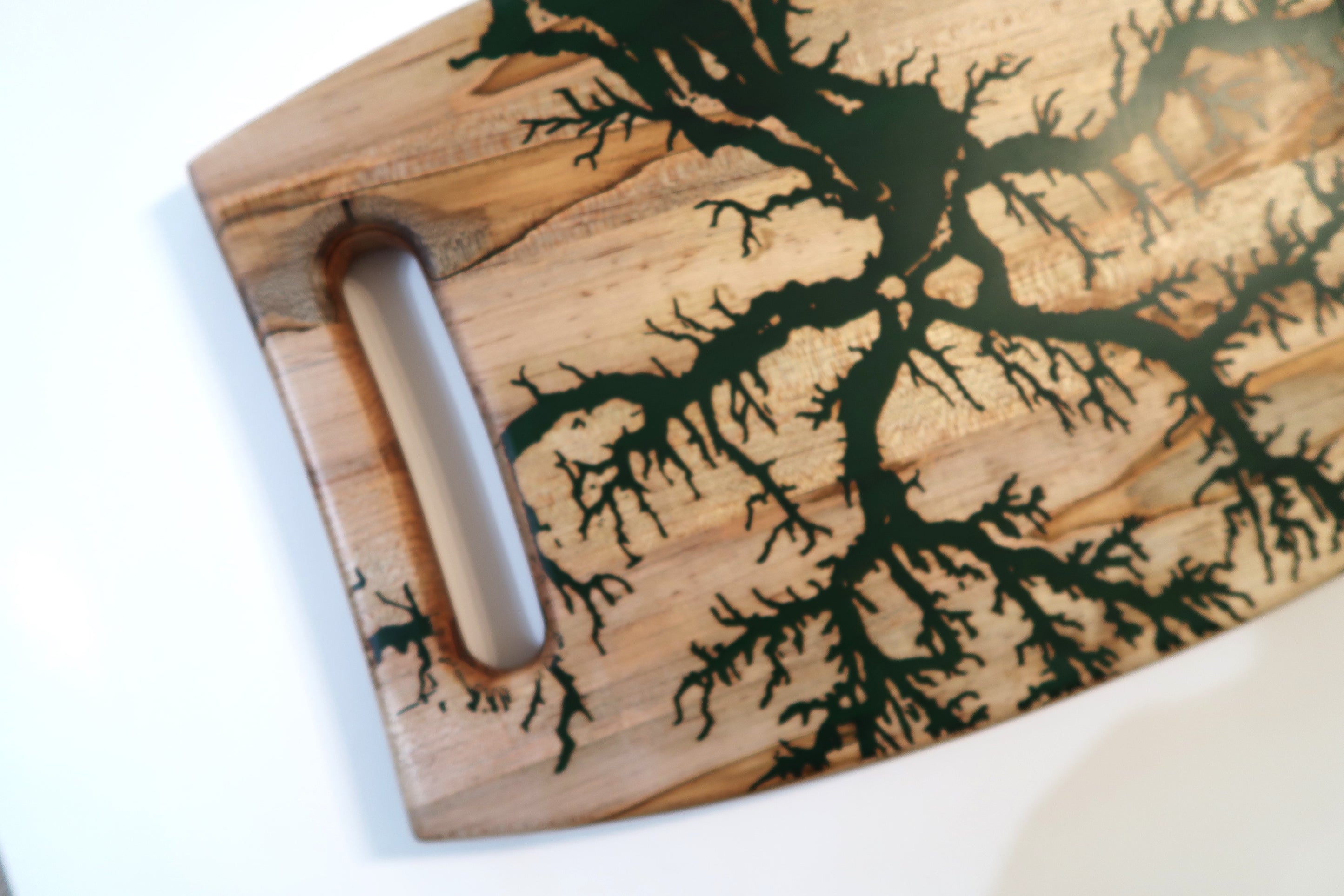 AMBROSIA MAPLE WITH RESIN "FRACTAL TREE" WARPED RECTANGLE SERVING BOAR ...
