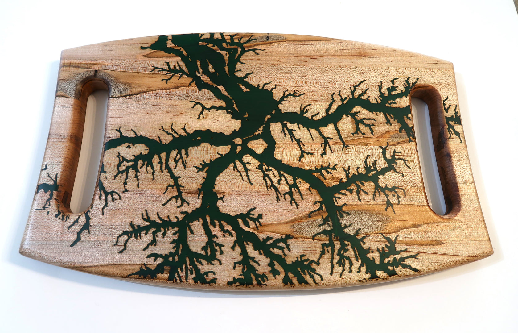 AMBROSIA MAPLE WITH RESIN "FRACTAL TREE" WARPED RECTANGLE SERVING BOAR ...