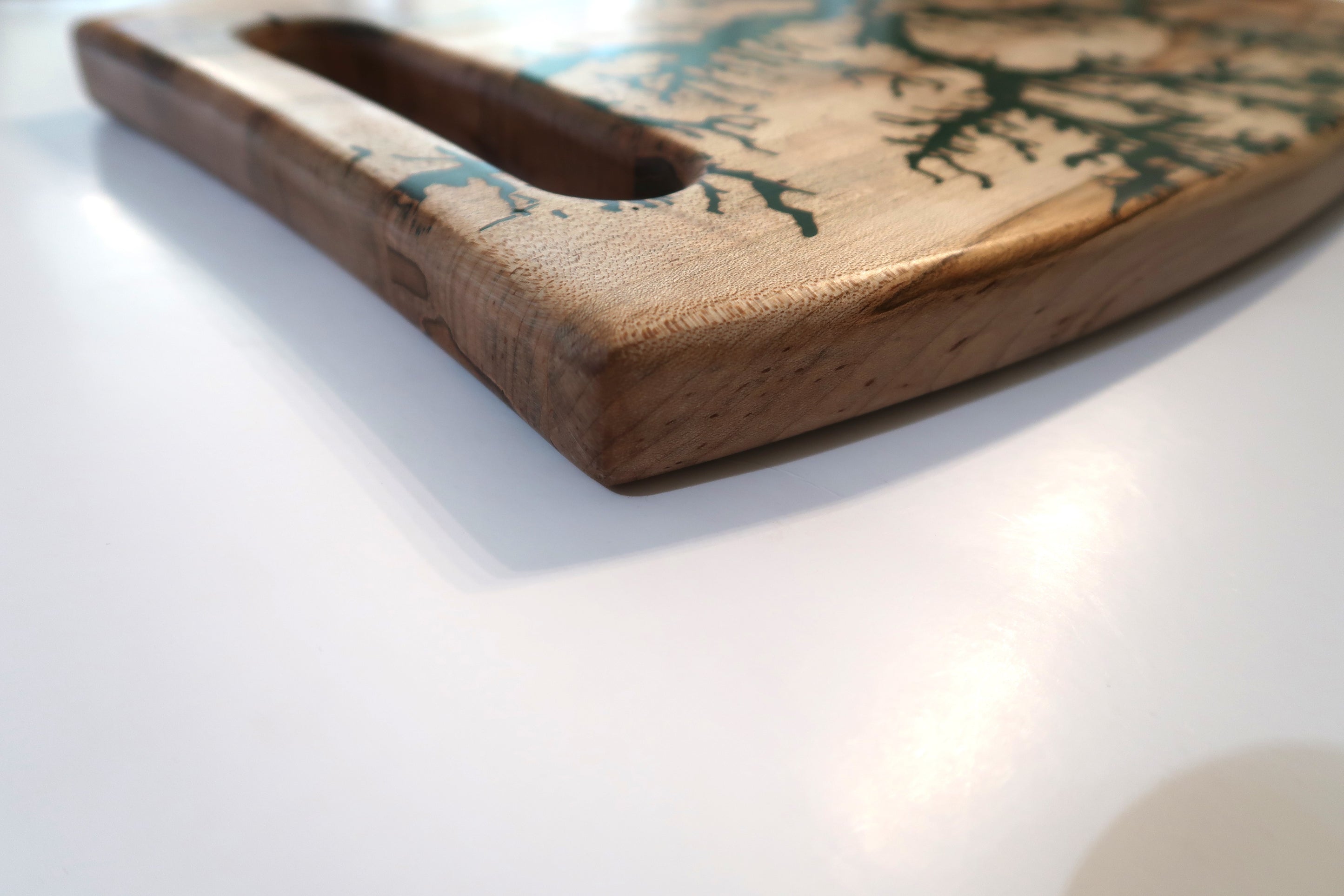 AMBROSIA MAPLE WITH RESIN "FRACTAL TREE" WARPED RECTANGLE SERVING BOAR ...